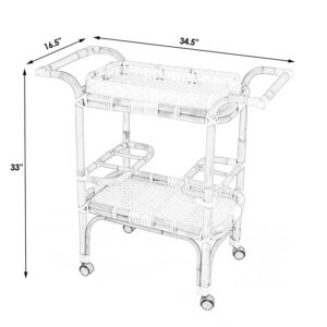 BOWERY HILL Transitional Selena Rattan Bar Cart in Blue and White