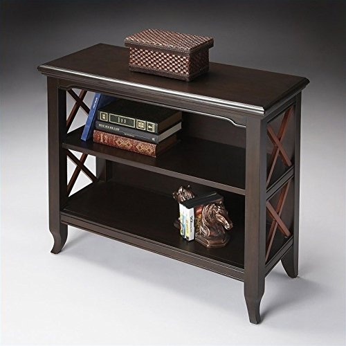 BOWERY HILL Transitional Wood Cherry 2 Shelf Low Bookcase in