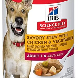 Hill's Science Diet Wet Dog Food, Adult 1-6, Savory Stew with Chicken & Vegetables, 12.8 oz. Cans, 12-Pack