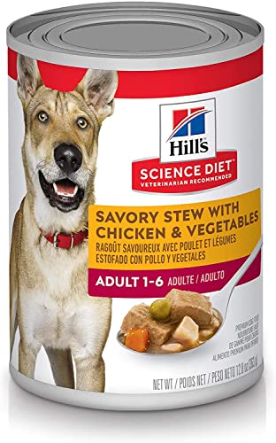 Hill's Science Diet Wet Dog Food, Adult 1-6, Savory Stew with Chicken & Vegetables, 12.8 oz. Cans, 12-Pack