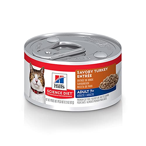 Hill's Science Diet Wet Cat Food, Adult 7+ for Senior Cats, Savory Turkey Recipe, 2.9 oz Cans, 24 Pack