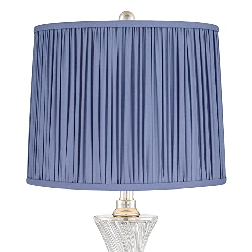 Regency Hill Luca Modern Table Lamps Set of 2 with USB Charging Port 25 1/2" High Twisted Glass Blue Shirred Fabric Drum Shade for Bedroom Living Room Bedside Nightstand House Desk Office