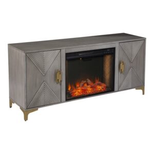 bowery hill modern smart fireplace with media storage in gray washed/gold