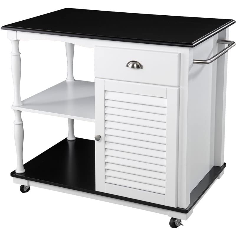 BOWERY HILL Transitional Wooden Kitchen Cart in White and Black