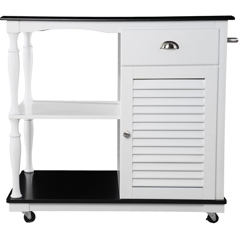 BOWERY HILL Transitional Wooden Kitchen Cart in White and Black