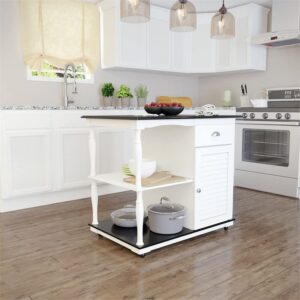 BOWERY HILL Transitional Wooden Kitchen Cart in White and Black