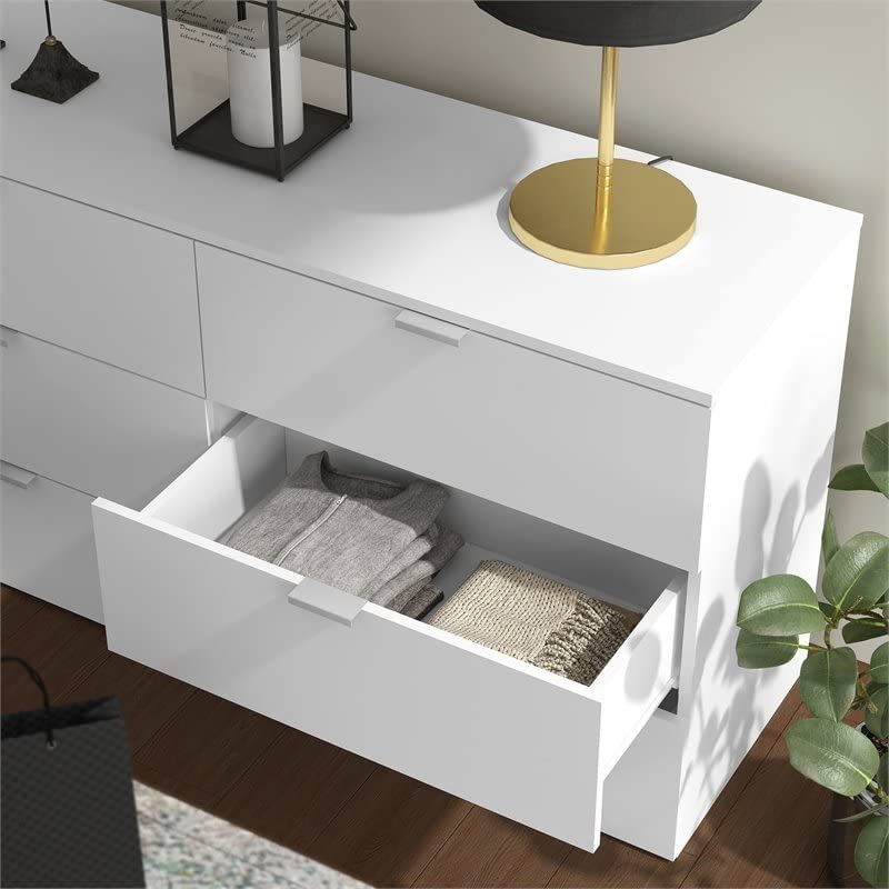 BOWERY HILL 6-Drawer Modern Wood Bedroom Dresser in Matte White