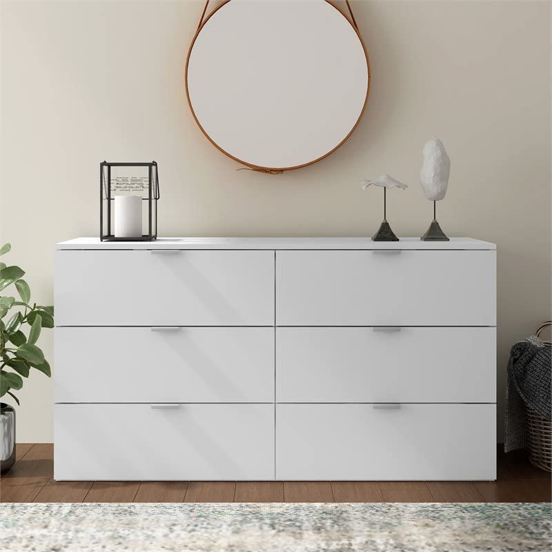 BOWERY HILL 6-Drawer Modern Wood Bedroom Dresser in Matte White