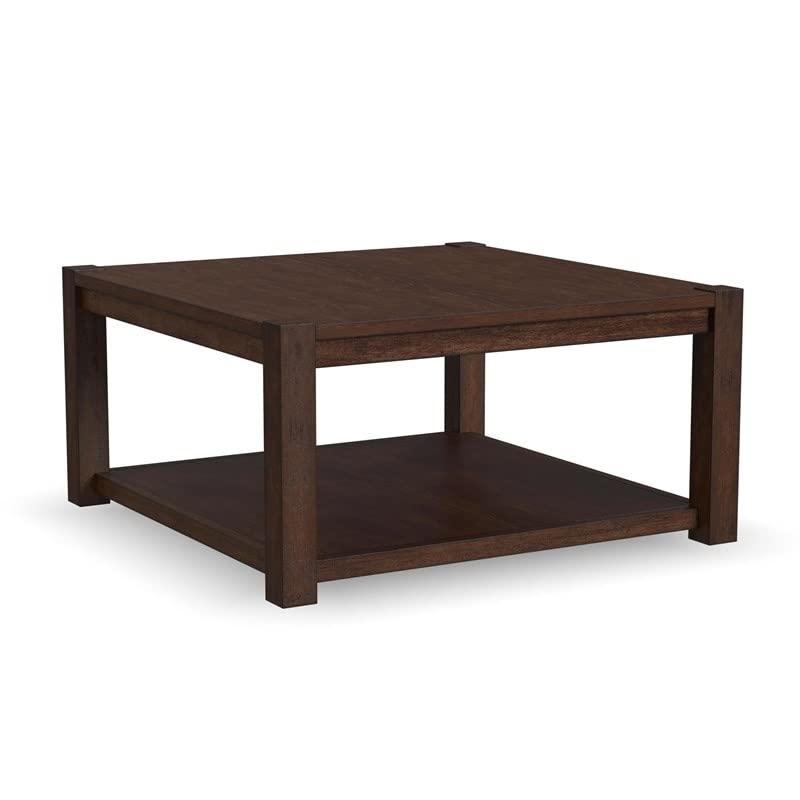 BOWERY HILL Transitional Brown Rustic Square Coffee Table with Casters