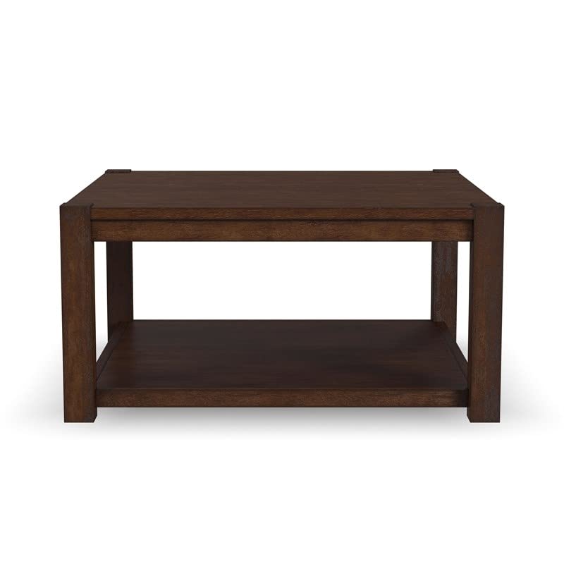 BOWERY HILL Transitional Brown Rustic Square Coffee Table with Casters