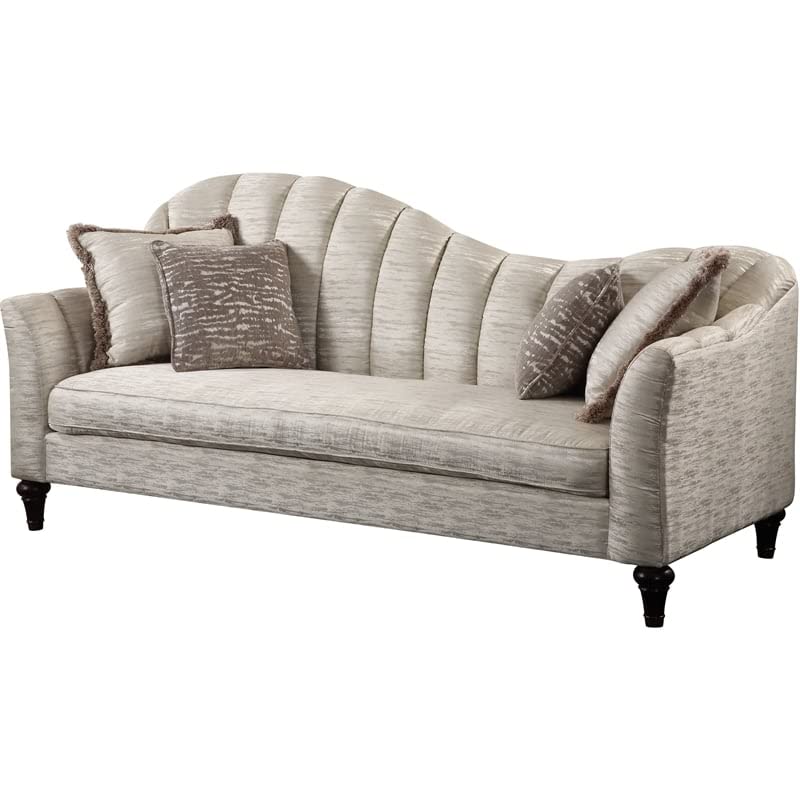 BOWERY HILL Contemporary Fabric Sofa in Shimmering Pearl Beige