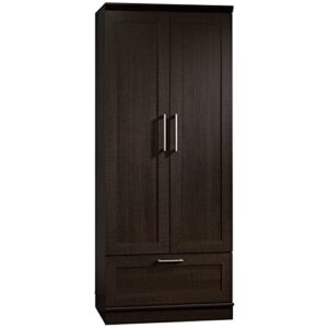 bowery hill metal wardrobe armoire with garment rod in dakota oak