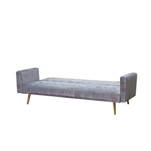 BOWERY HILL Mid Century Convertible Sofa Couch for Living Room, Button Tufted Velvet Sofa Bed for Small Apartment, Modern Futon Couch in Dary Grey