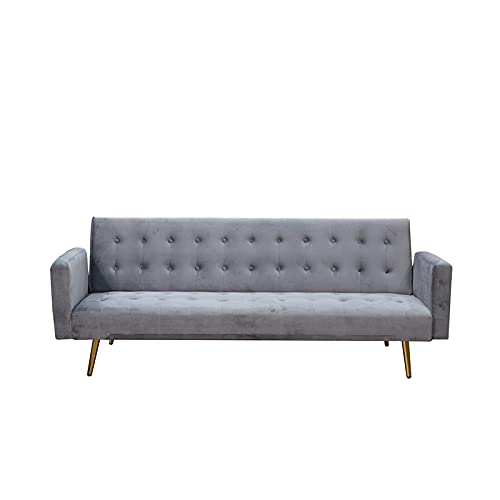 BOWERY HILL Mid Century Convertible Sofa Couch for Living Room, Button Tufted Velvet Sofa Bed for Small Apartment, Modern Futon Couch in Dary Grey