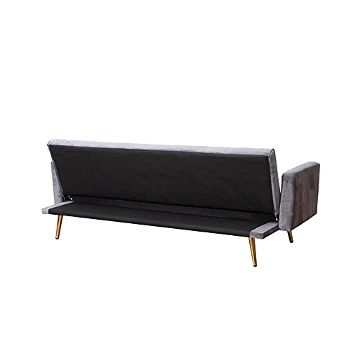 BOWERY HILL Mid Century Convertible Sofa Couch for Living Room, Button Tufted Velvet Sofa Bed for Small Apartment, Modern Futon Couch in Dary Grey