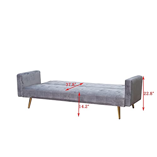 BOWERY HILL Mid Century Convertible Sofa Couch for Living Room, Button Tufted Velvet Sofa Bed for Small Apartment, Modern Futon Couch in Dary Grey