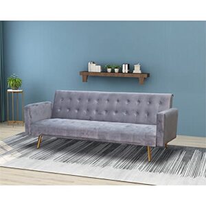 BOWERY HILL Mid Century Convertible Sofa Couch for Living Room, Button Tufted Velvet Sofa Bed for Small Apartment, Modern Futon Couch in Dary Grey