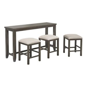 bowery hill 4pc 65″ rectangular narrow wood pub set in gray finish