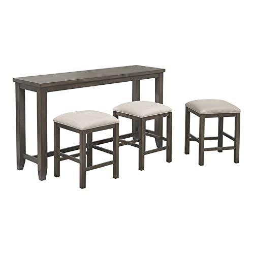 BOWERY HILL 4PC 65" Rectangular Narrow Wood Pub Set in Gray Finish