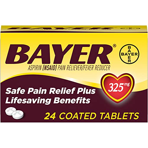 Genuine Bayer Aspirin 325mg Coated Tablets, #1 Doctor Recommended Aspirin Brand, Pain Reliever and Fever Reducer, 24 Count