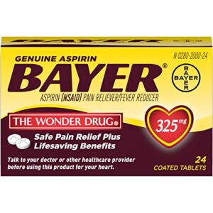 Genuine Bayer Aspirin 325mg Coated Tablets, #1 Doctor Recommended Aspirin Brand, Pain Reliever and Fever Reducer, 24 Count