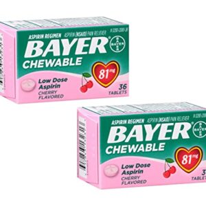 Bayer Chewable Low Dose Baby Aspirin Cherry Flavor 36 Tablets - 2 Pack