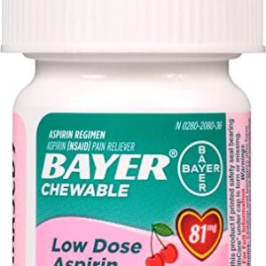 Bayer Chewable Low Dose Baby Aspirin Cherry Flavor 36 Tablets - 2 Pack