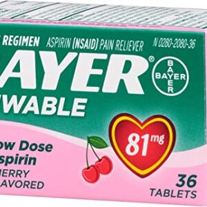 Bayer Chewable Low Dose Baby Aspirin Cherry Flavor 36 Tablets - 2 Pack