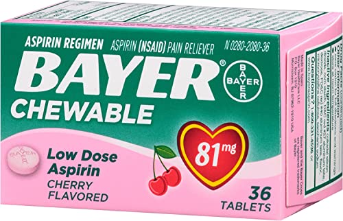 Bayer Chewable Low Dose Baby Aspirin Cherry Flavor 36 Tablets - 2 Pack