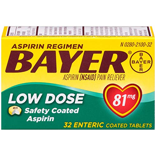 Aspirin Regimen Bayer 81mg Enteric Coated Tablets, #1 Doctor Recommended Aspirin Brand, Pain Reliever, 32 Count