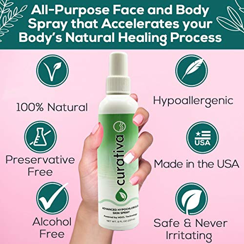 Curativa Bay .02% Hypochlorous Skin Spray, Clear Skin, Most effective For Total Skin Health and the Base for all Skin Care. 100% Organic, Made in USA, Produces Great Results 8 OZ.