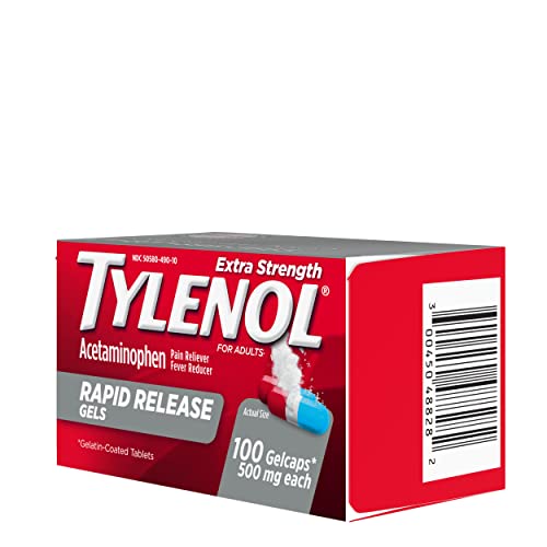 Tylenol Extra Strength Acetaminophen Rapid Release Gels, Pain Reliever & Fever Reducer, 100 ct