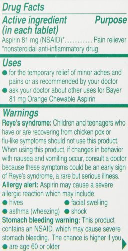 Aspirin Regimen Bayer, 81mg Chewable Tablets, Pain Reliever, Orange, 36 Count