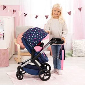 Bayer Design Dolls: Pram Xeo - Blue, Pink, Stars - Includes Shoulder Bag, Fits Dolls Up to 18", Convertible to A Pushchair, Adjustable Handle & Swivel Front Wheels, Integrated Basket, Ages 3+