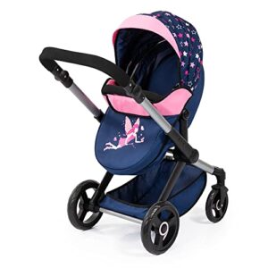 Bayer Design Dolls: Pram Xeo - Blue, Pink, Stars - Includes Shoulder Bag, Fits Dolls Up to 18", Convertible to A Pushchair, Adjustable Handle & Swivel Front Wheels, Integrated Basket, Ages 3+