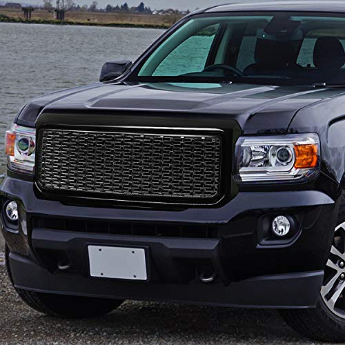 South Mud Bay Compatible with Crew Cab Extended Bright Black Denali Style Front Bumper/Hood Grille/Grill GRLDDENLGMCCAN16BK