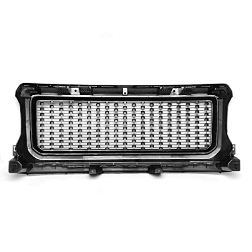 South Mud Bay Compatible with Crew Cab Extended Bright Black Denali Style Front Bumper/Hood Grille/Grill GRLDDENLGMCCAN16BK