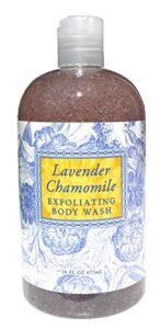 greenwich bay lavender chamomile exfoliating body wash for men and women-gentle body scrub parabens free -sulphates free-blended with loofah, apricot seed-moisturizing shea butter -16 oz.