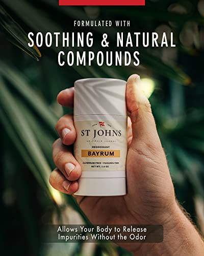 St Johns Bay Rum Aluminum Free Deodorant | Long-Lasting, Odor Resistant, & Soothing | Clear Deodorant Stick | Odor-Free Deodorant Made of Natural Compounds | Mens Bay Rum Deodorant (2.6 oz Stick)