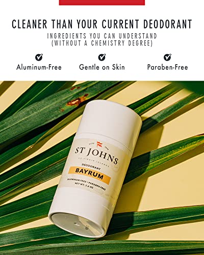 St Johns Bay Rum Aluminum Free Deodorant | Long-Lasting, Odor Resistant, & Soothing | Clear Deodorant Stick | Odor-Free Deodorant Made of Natural Compounds | Mens Bay Rum Deodorant (2.6 oz Stick)