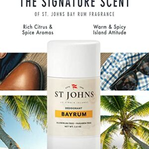 St Johns Bay Rum Aluminum Free Deodorant | Long-Lasting, Odor Resistant, & Soothing | Clear Deodorant Stick | Odor-Free Deodorant Made of Natural Compounds | Mens Bay Rum Deodorant (2.6 oz Stick)