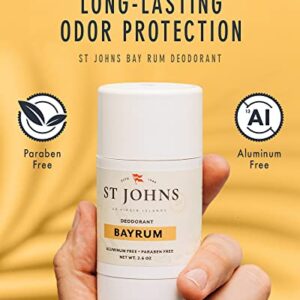 St Johns Bay Rum Aluminum Free Deodorant | Long-Lasting, Odor Resistant, & Soothing | Clear Deodorant Stick | Odor-Free Deodorant Made of Natural Compounds | Mens Bay Rum Deodorant (2.6 oz Stick)