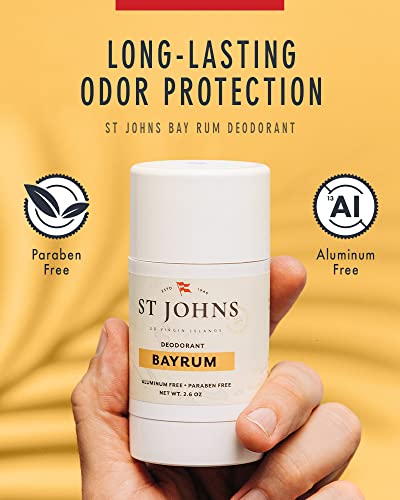 St Johns Bay Rum Aluminum Free Deodorant | Long-Lasting, Odor Resistant, & Soothing | Clear Deodorant Stick | Odor-Free Deodorant Made of Natural Compounds | Mens Bay Rum Deodorant (2.6 oz Stick)