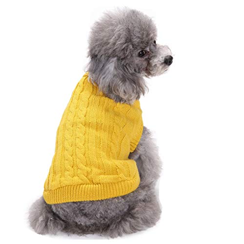 Small Dog Sweaters Knitted Pet Cat Sweater Warm Dog Sweatshirt Dog Winter Clothes Kitten Puppy Sweater (X-Small,Yellow)