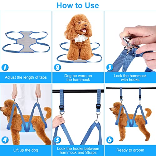 Dog Grooming Hammock, Pet Grooming Harness for Dogs&Cats, Multi Hammock Restraint Bag with Adjustable Grooming Loop/Stainless D-Hooks/Nail Clippers/Trimmer/Nail File for Pet Nail Trimming, Care (S)