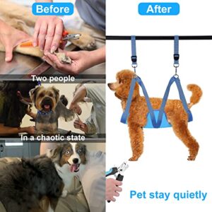 Dog Grooming Hammock, Pet Grooming Harness for Dogs&Cats, Multi Hammock Restraint Bag with Adjustable Grooming Loop/Stainless D-Hooks/Nail Clippers/Trimmer/Nail File for Pet Nail Trimming, Care (S)