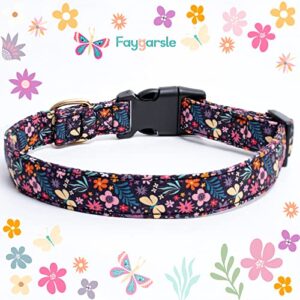 Faygarsle Cotton Designer Dogs Collar Cute Flower Dog Collars for Girl Female Small Medium Large Dogs with Purple Flower Charms S