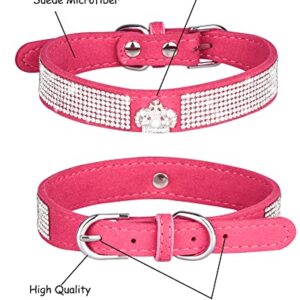 Bling Dog Collar for Small Medium Large Dogs, Crown Rhinestone Dog Collars for Girl and boy Dog, Diamond Puppy Collars, Adjustable Leather Suede SOFE Cat Collar (XS(8.2"-10.6"/21CM-27CM), Rose Red)