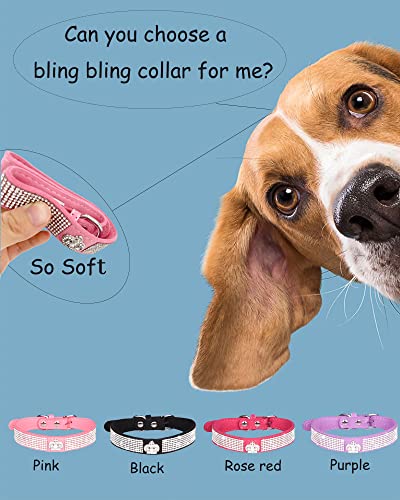 Bling Dog Collar for Small Medium Large Dogs, Crown Rhinestone Dog Collars for Girl and boy Dog, Diamond Puppy Collars, Adjustable Leather Suede SOFE Cat Collar (XS(8.2"-10.6"/21CM-27CM), Rose Red)