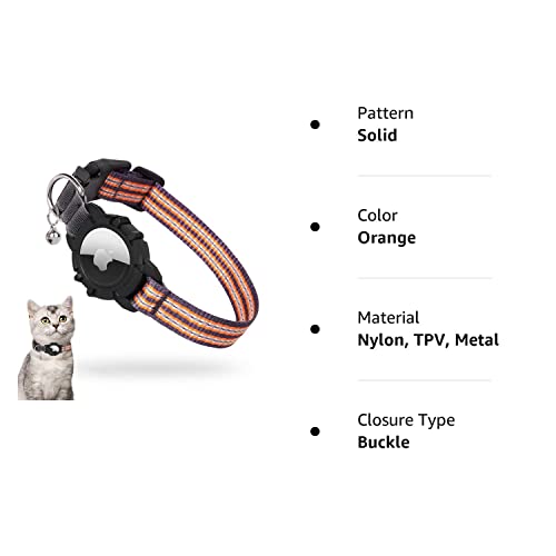 FEEYAR AirTag Cat Collar,Integrated Kitten Collar with Apple AirTag Holder, Reflective GPS Cat Collar with Bell[Orange], Lightweight Tracker Cat Collars for Girl Boy Cats, Kittens and Puppies